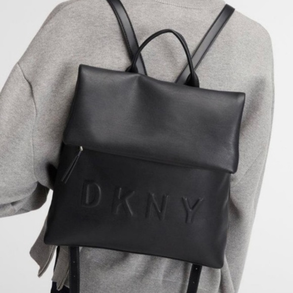 Dkny | Bags | Dkny Tilly Foldover Backpack Supple Black Vegan Leather ...